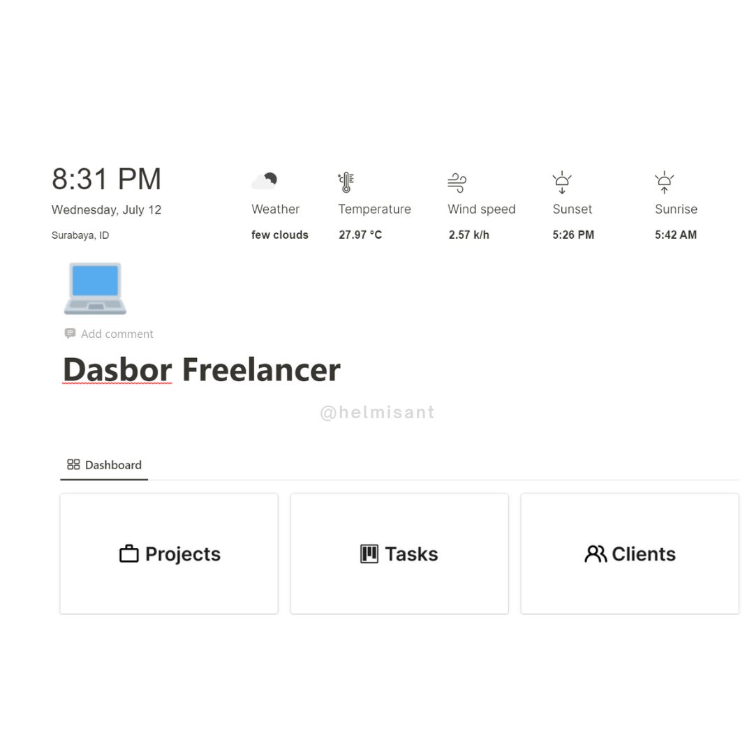 Freelancer Dashboard - Notion Template by Helmi Santosa